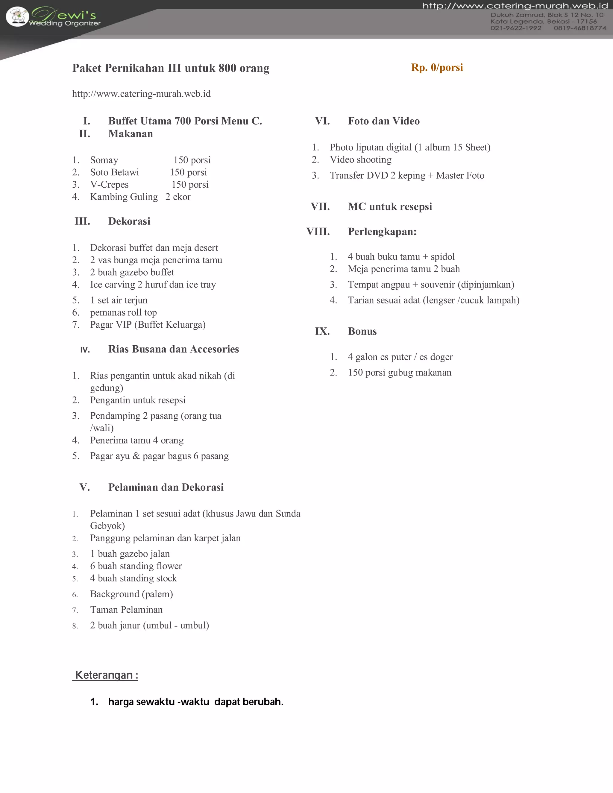 Paket pernikahan di Jakarta | PDF