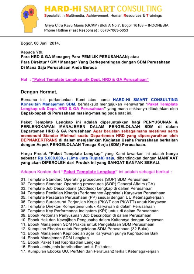 Contoh SOP Lengkap Dept. HRGA Perusahaan | PDF
