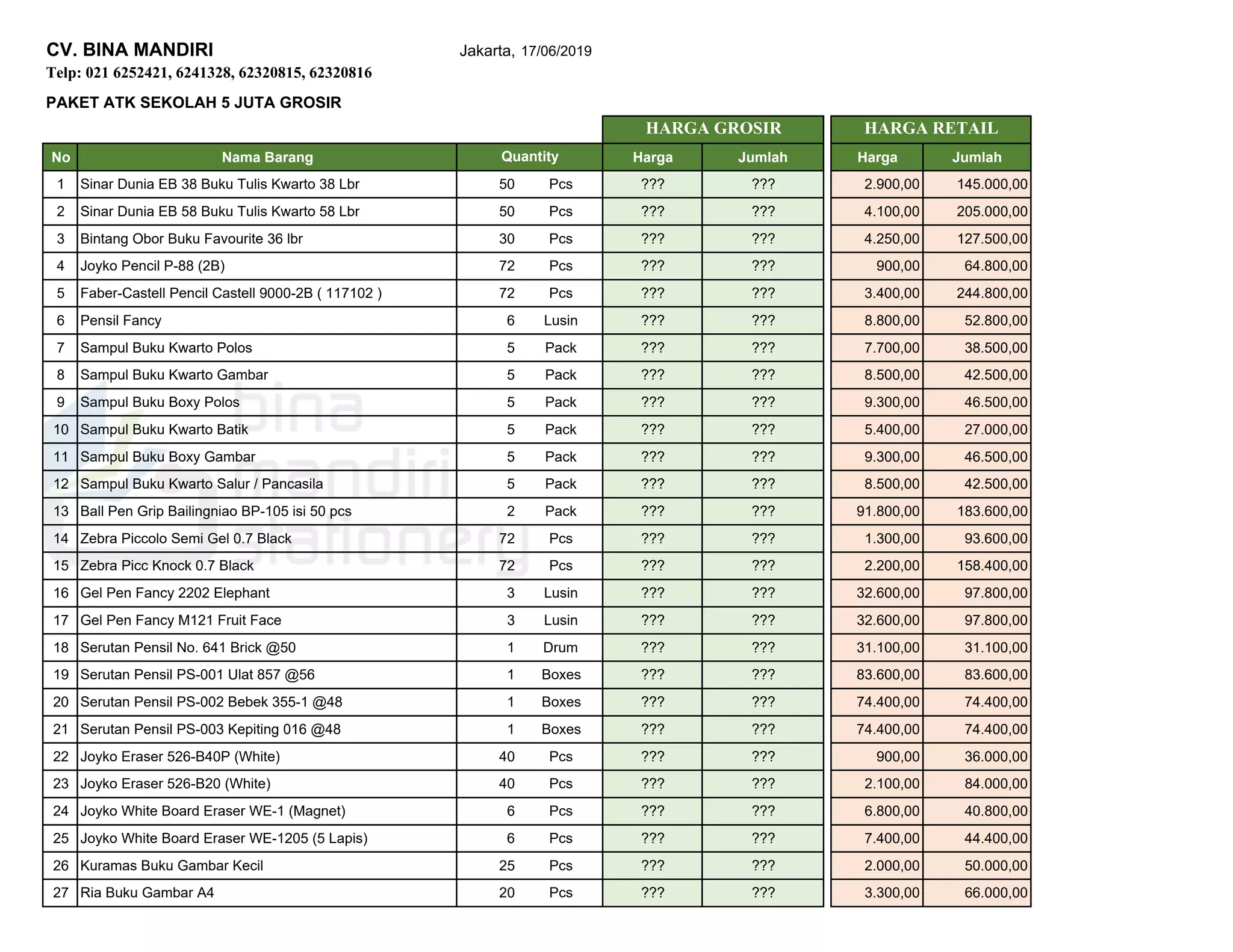 Paket usaha atk alat tulis sekolah 5 juta | bina mandiri stationery | PDF
