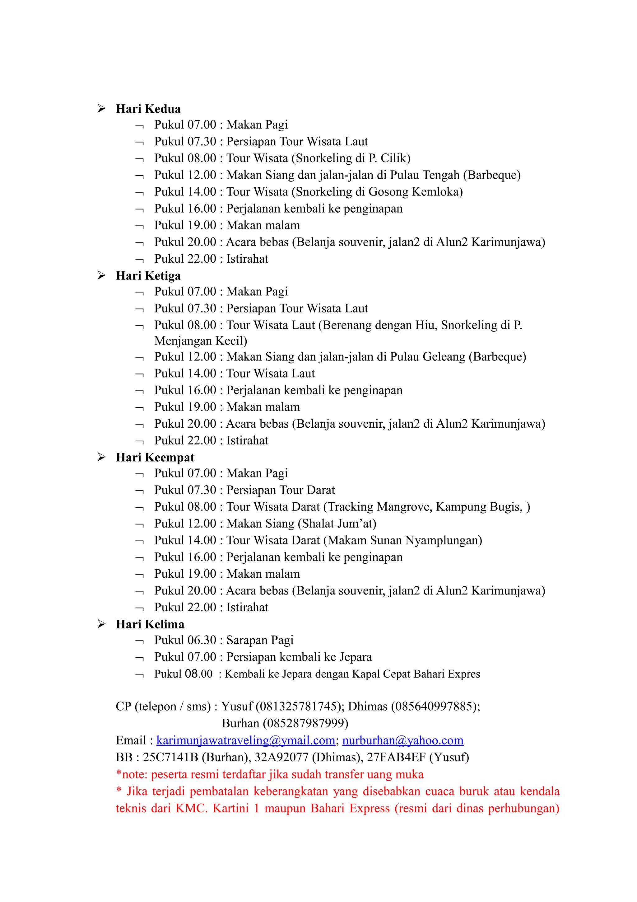 Paket wisata 5 hari 4 malam karimunjawa | DOC