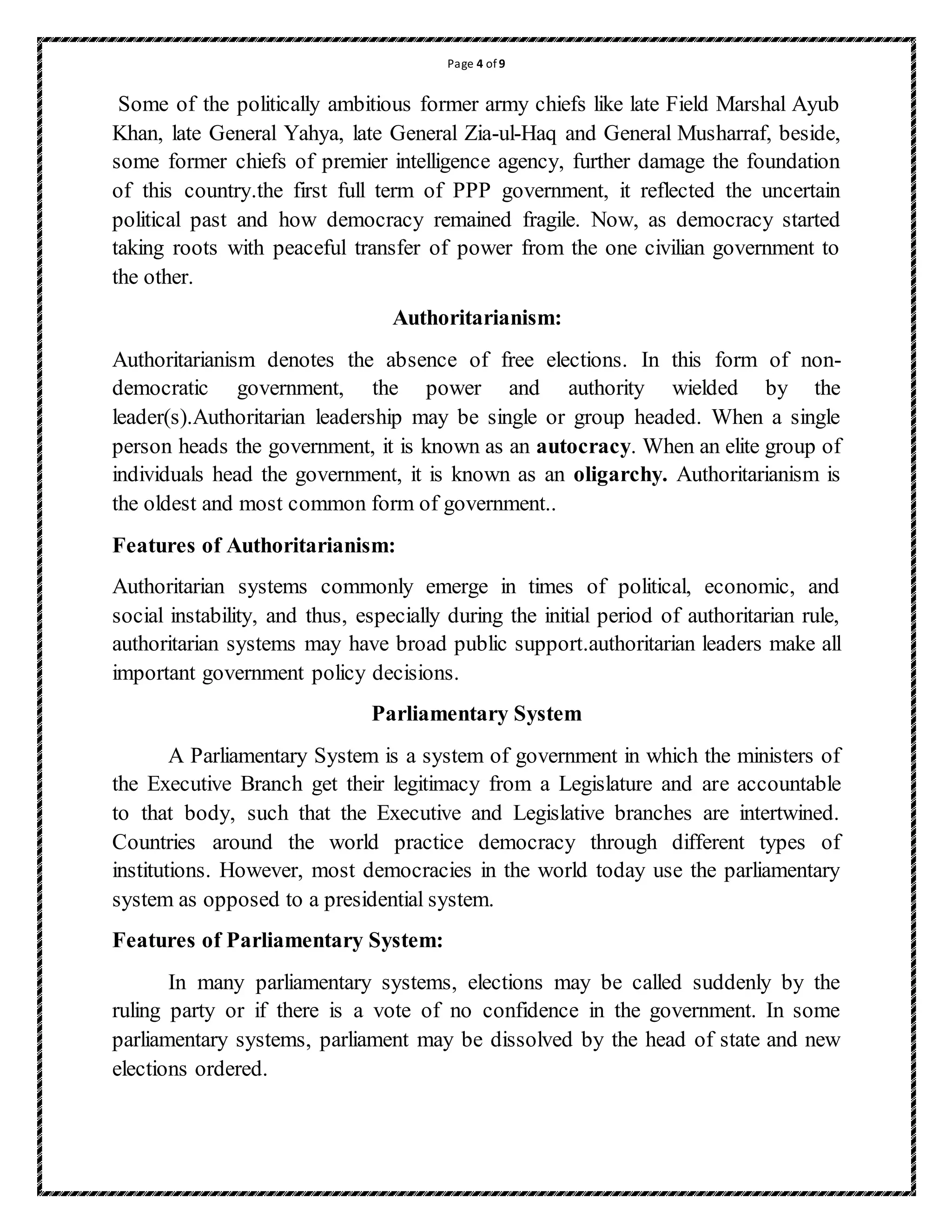 Pakistan political system | DOCX | Political Issues & policy | Politics