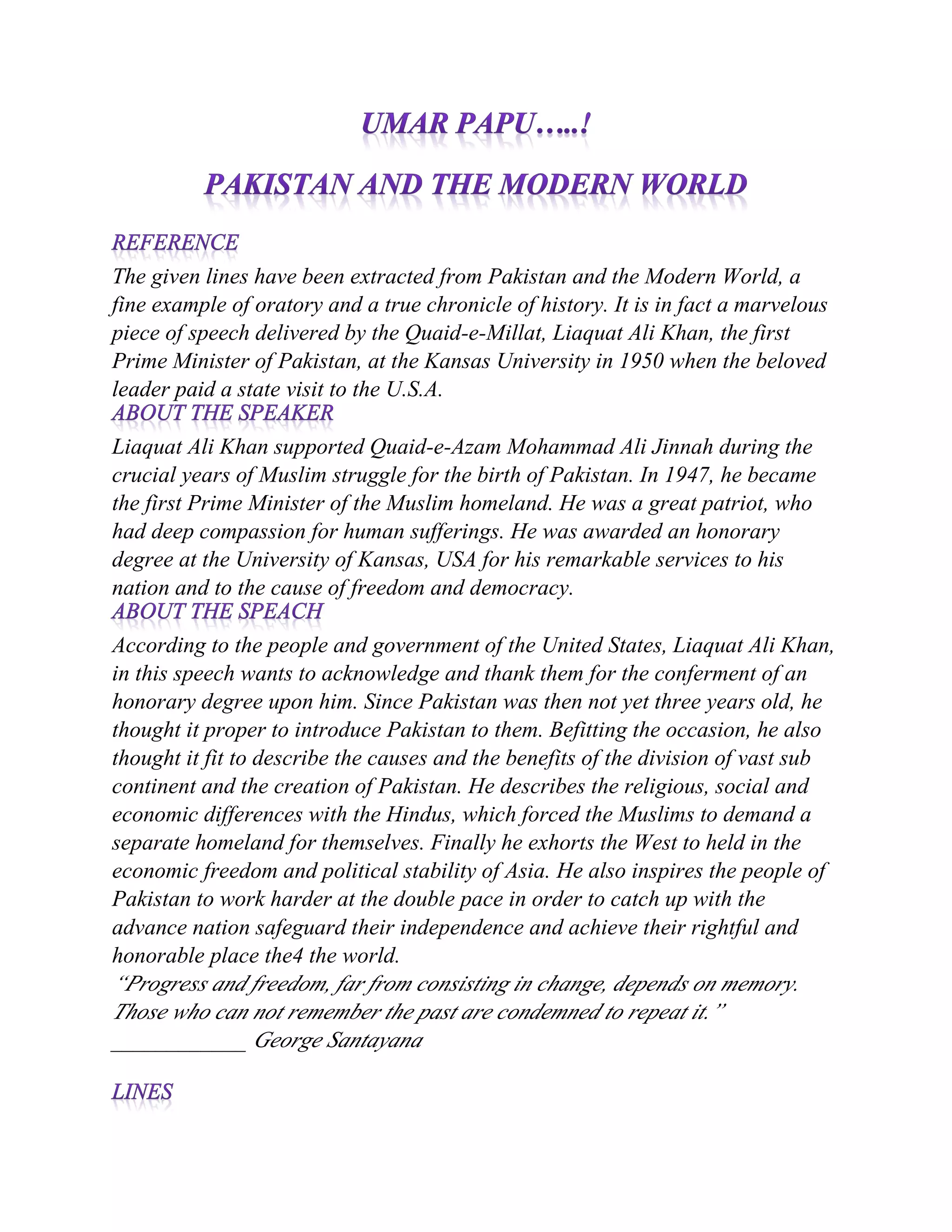 Pakistan and the modern world by umar papu | PDF
