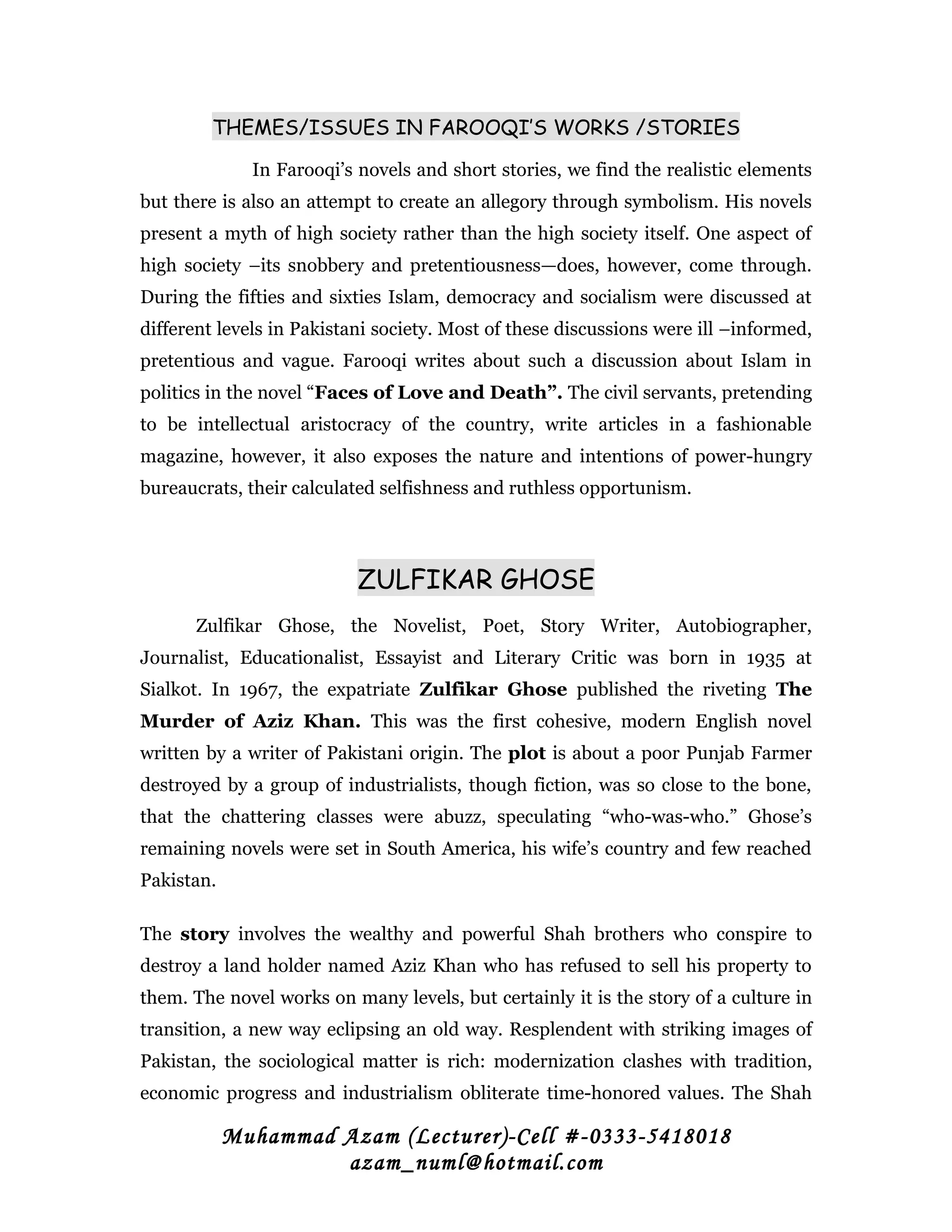 PAKISTANI LITERATURE IN ENGLISH BY MUHAMMAD AZAM, LECTURER, F G SCIENCE ...