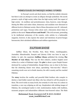 PAKISTANI LITERATURE IN ENGLISH BY MUHAMMAD AZAM, LECTURER, F G SCIENCE ...