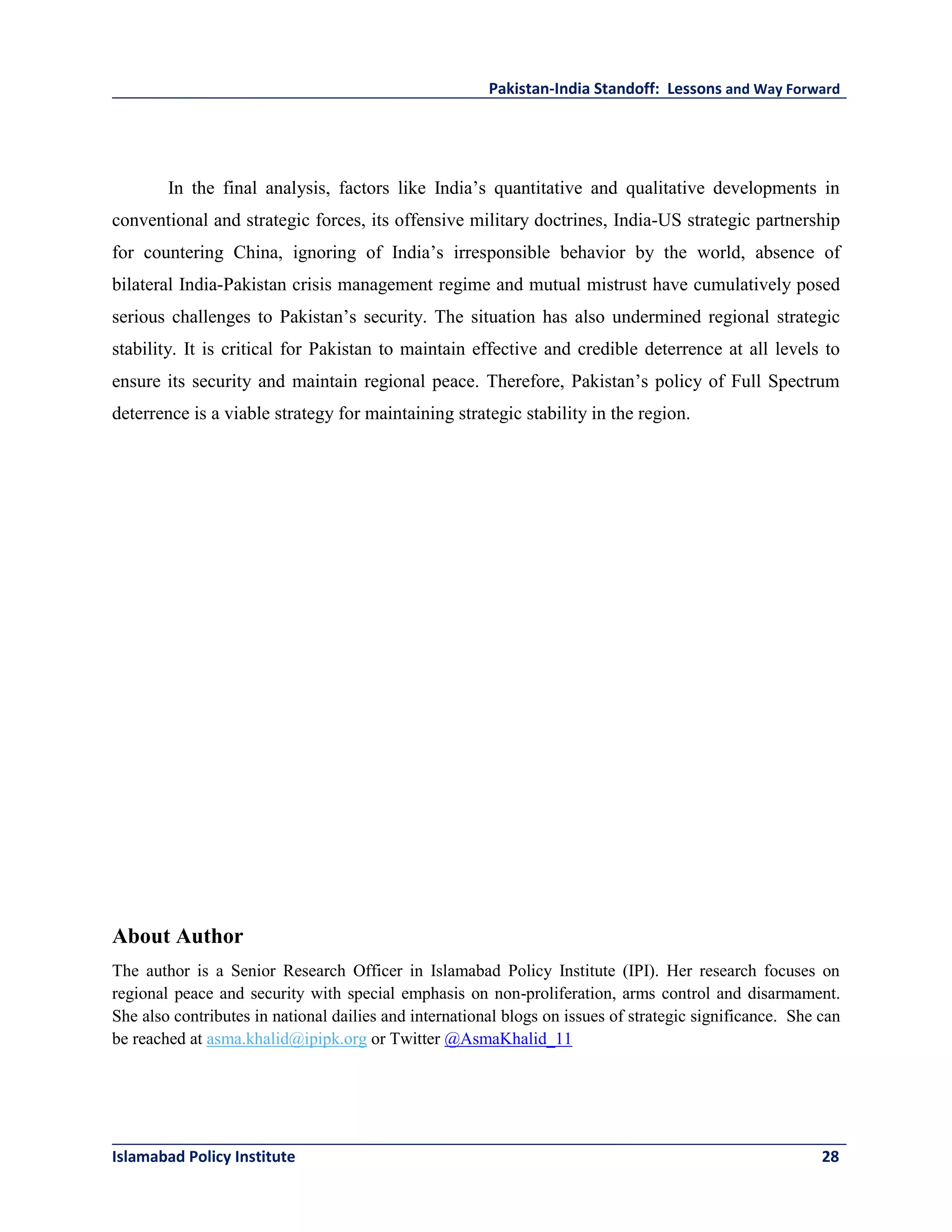 Pakistan India Standoff: Lessons and Way Forward | PDF