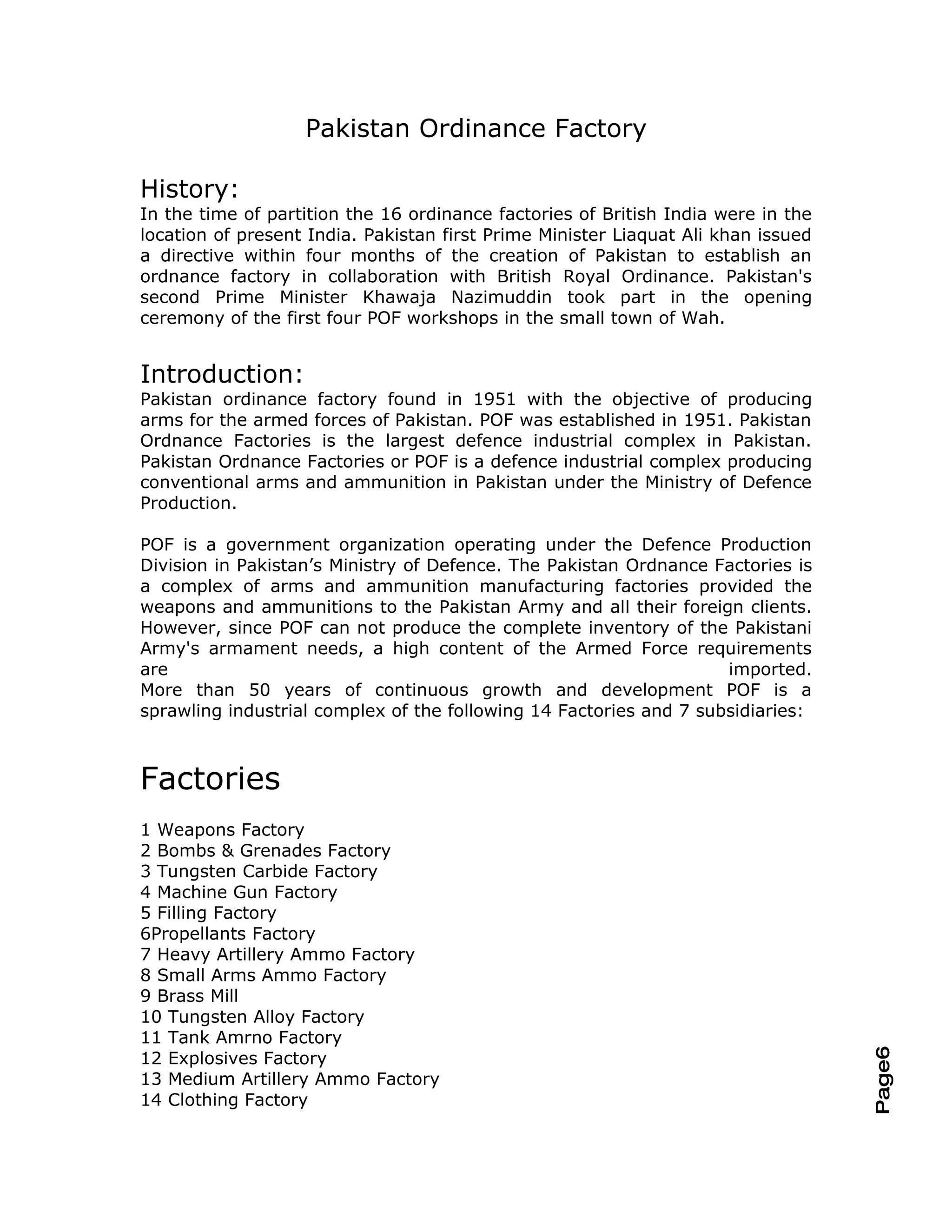 Pakistan Ordinance Factory | DOC
