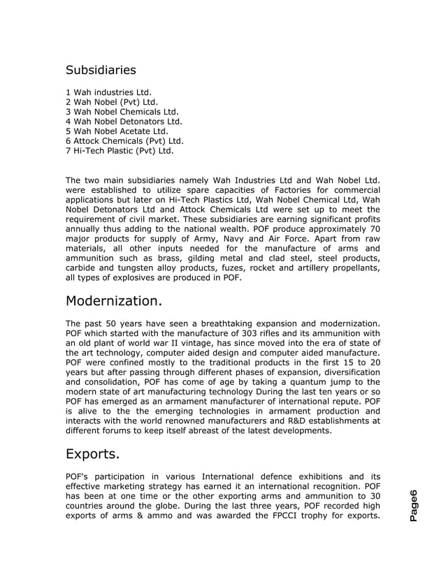 Pakistan Ordinance Factory | DOC | Arms & Ammunition | Sensitive Topics