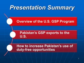 US Generalized System of Preferences (GSP) Program for Pakistan | PPTX