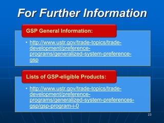 US Generalized System of Preferences (GSP) Program for Pakistan | PPTX