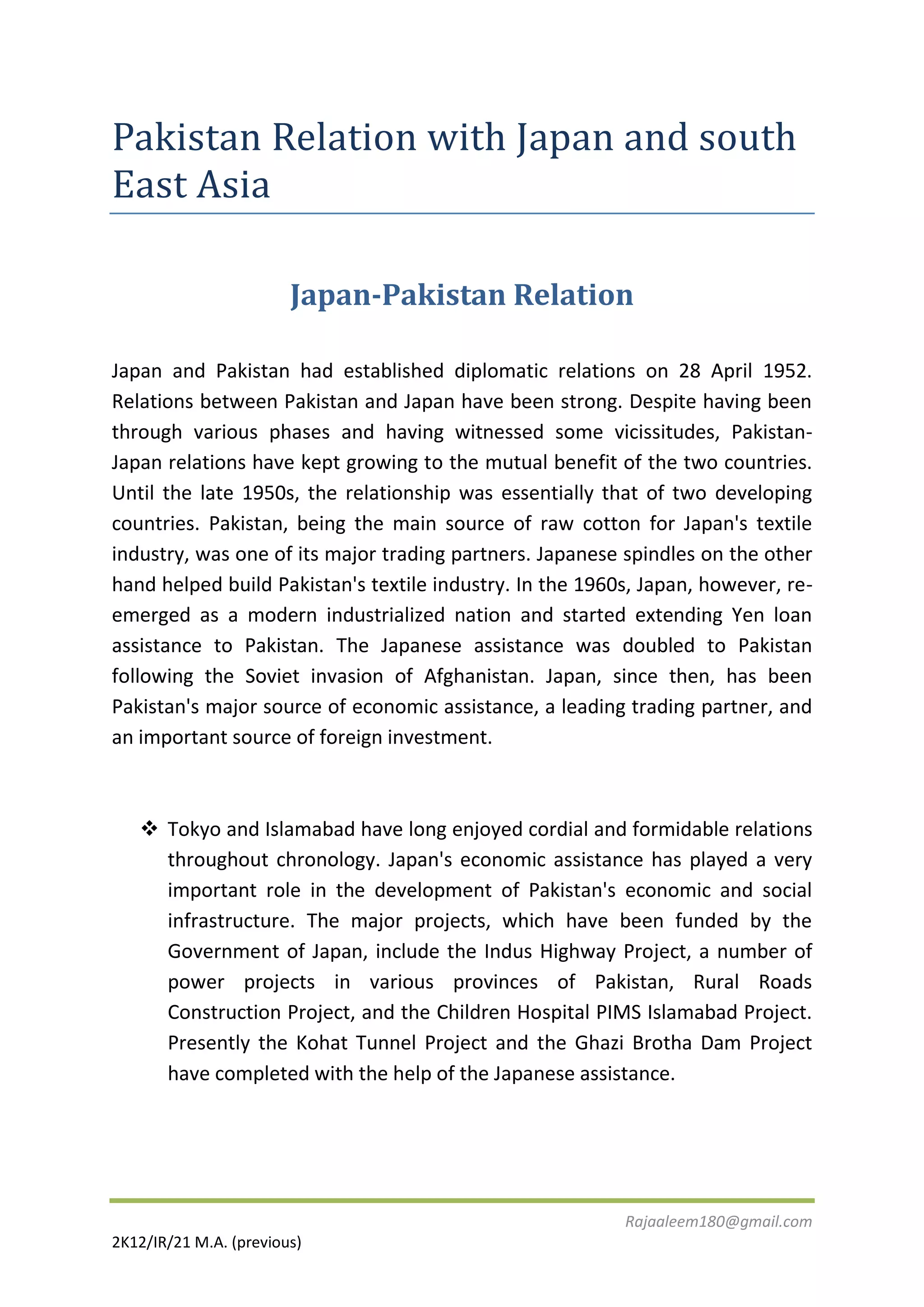 Pakistan relation with japan (by Advocate Raja Aleem) | DOCX