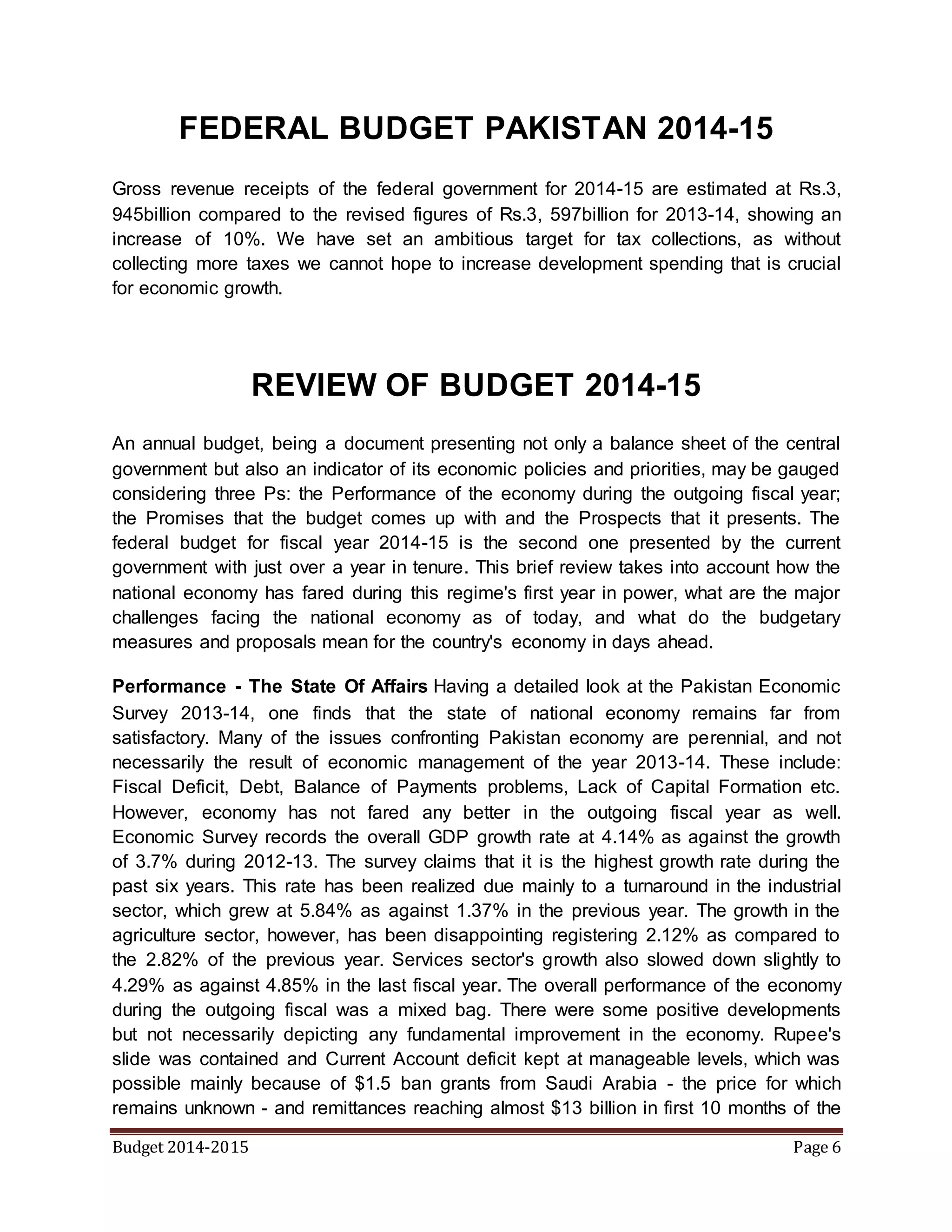 Pakistan’s federal budget summary 2014 15 (Macro-Economics,Iqra ...