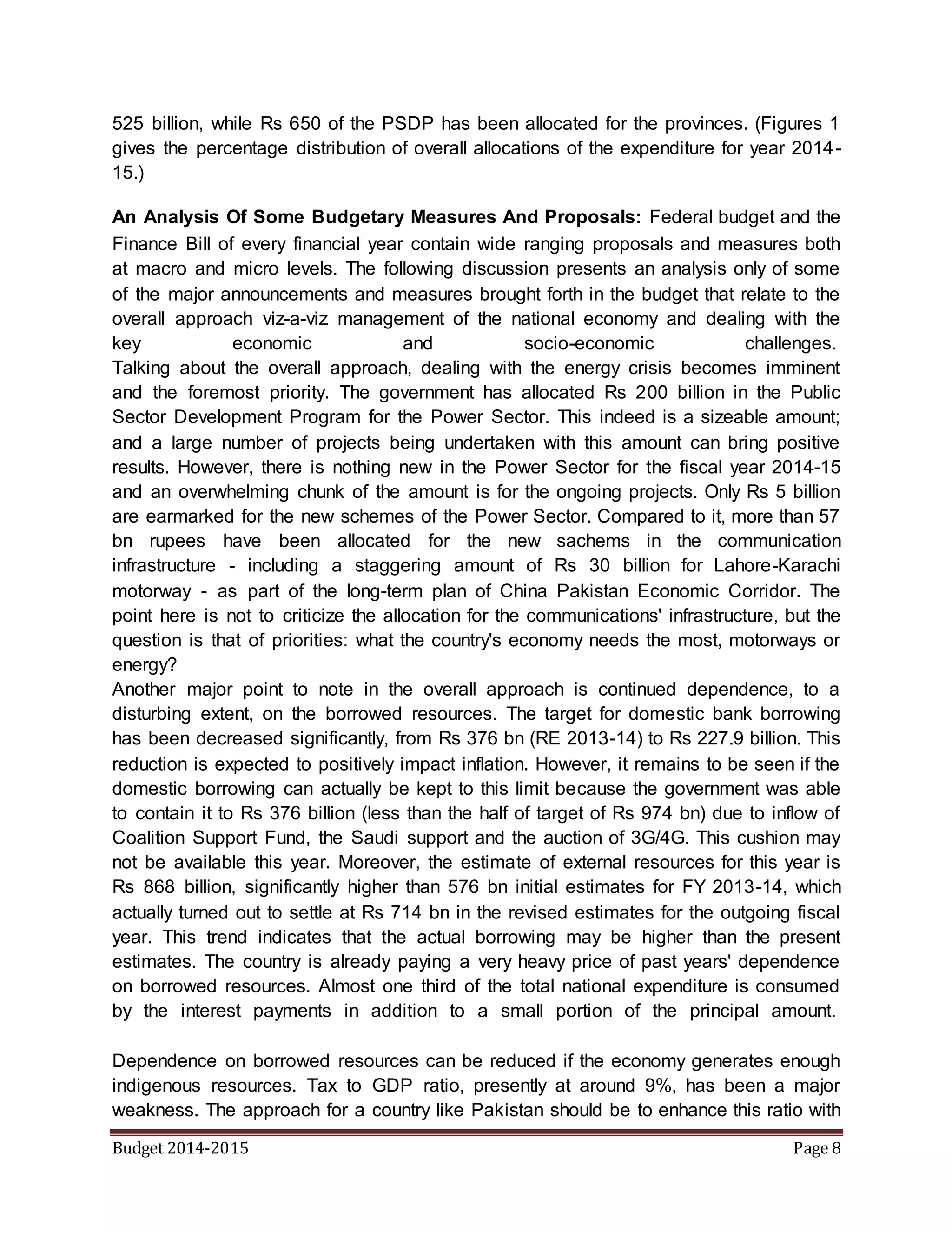 Pakistan’s federal budget summary 2014 15 (Macro-Economics,Iqra ...