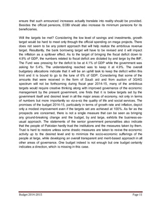 Pakistan’s federal budget summary 2014 15 (Macro-Economics,Iqra ...