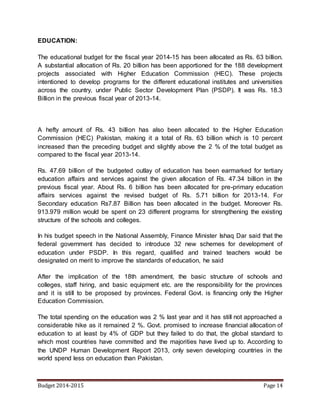 Pakistan’s federal budget summary 2014 15 (Macro-Economics,Iqra ...