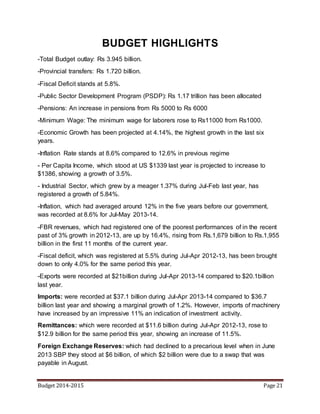 Pakistan’s federal budget summary 2014 15 (Macro-Economics,Iqra ...