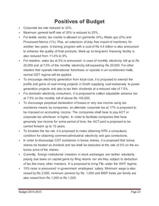 Pakistan’s federal budget summary 2014 15 (Macro-Economics,Iqra ...