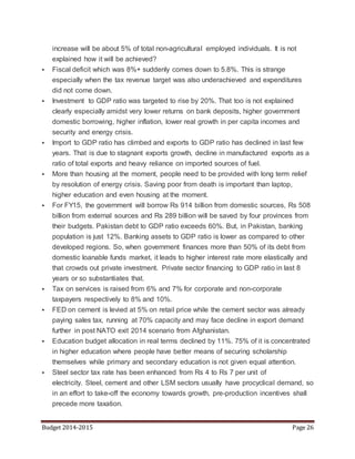 Pakistan’s federal budget summary 2014 15 (Macro-Economics,Iqra ...
