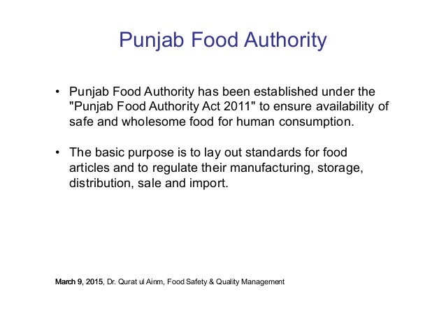 Pakistan Status of Food Laws and Regulations 2015