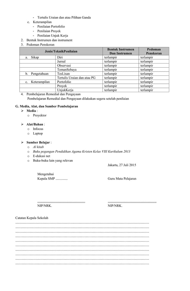 RPP Pendidikan Agama Kristen (PAK) SMP Kelas VIII | PDF