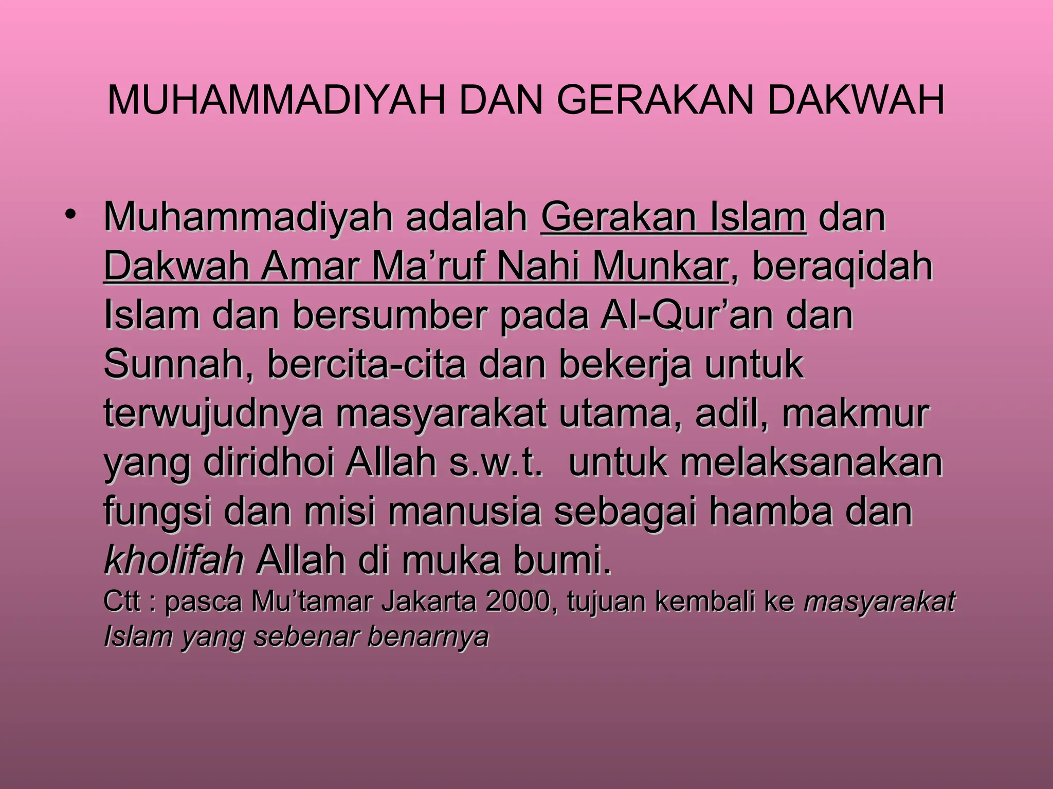 rekontuksi dakwah. muhammadiyah sebagai organisasi dakwah | PPT