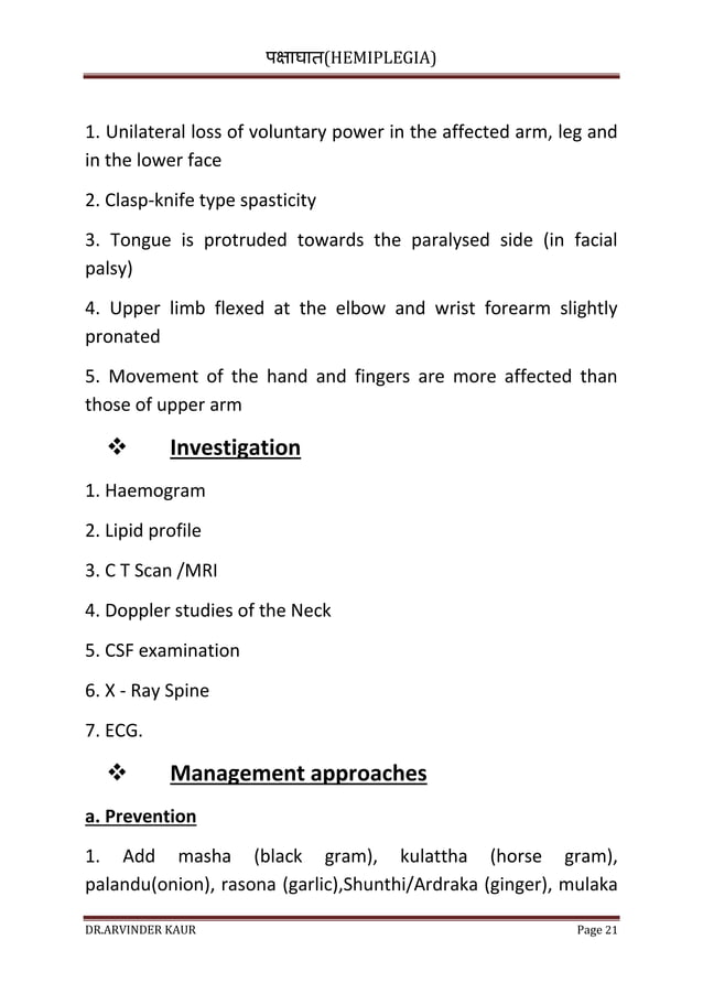 Pakshaghata hemiplegia ayurvedic and modern aspect | PDF