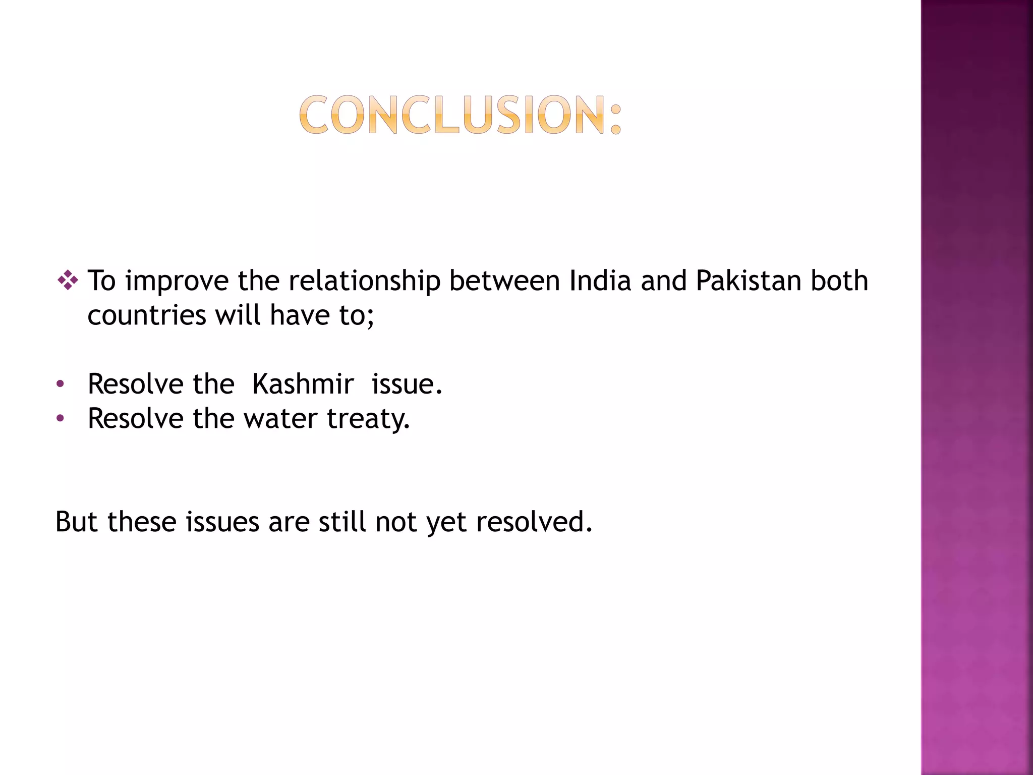 Relations between pakistan and india | PPTX