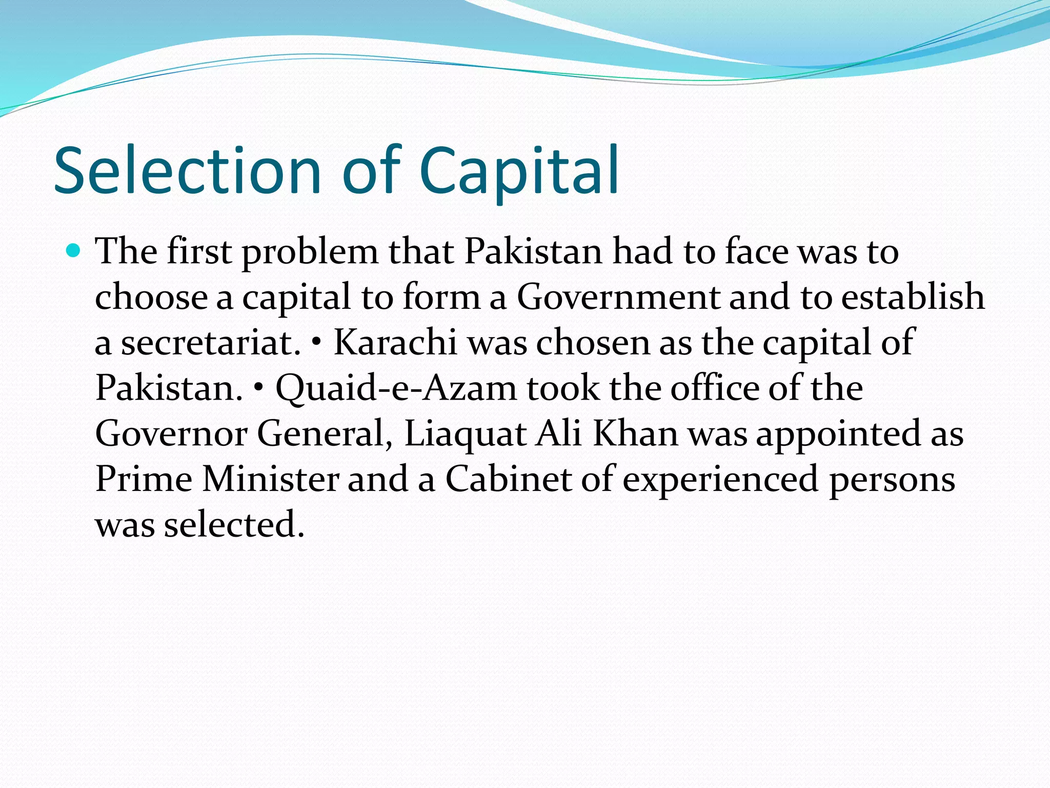 Initial Problems of Pakistan | PPTX
