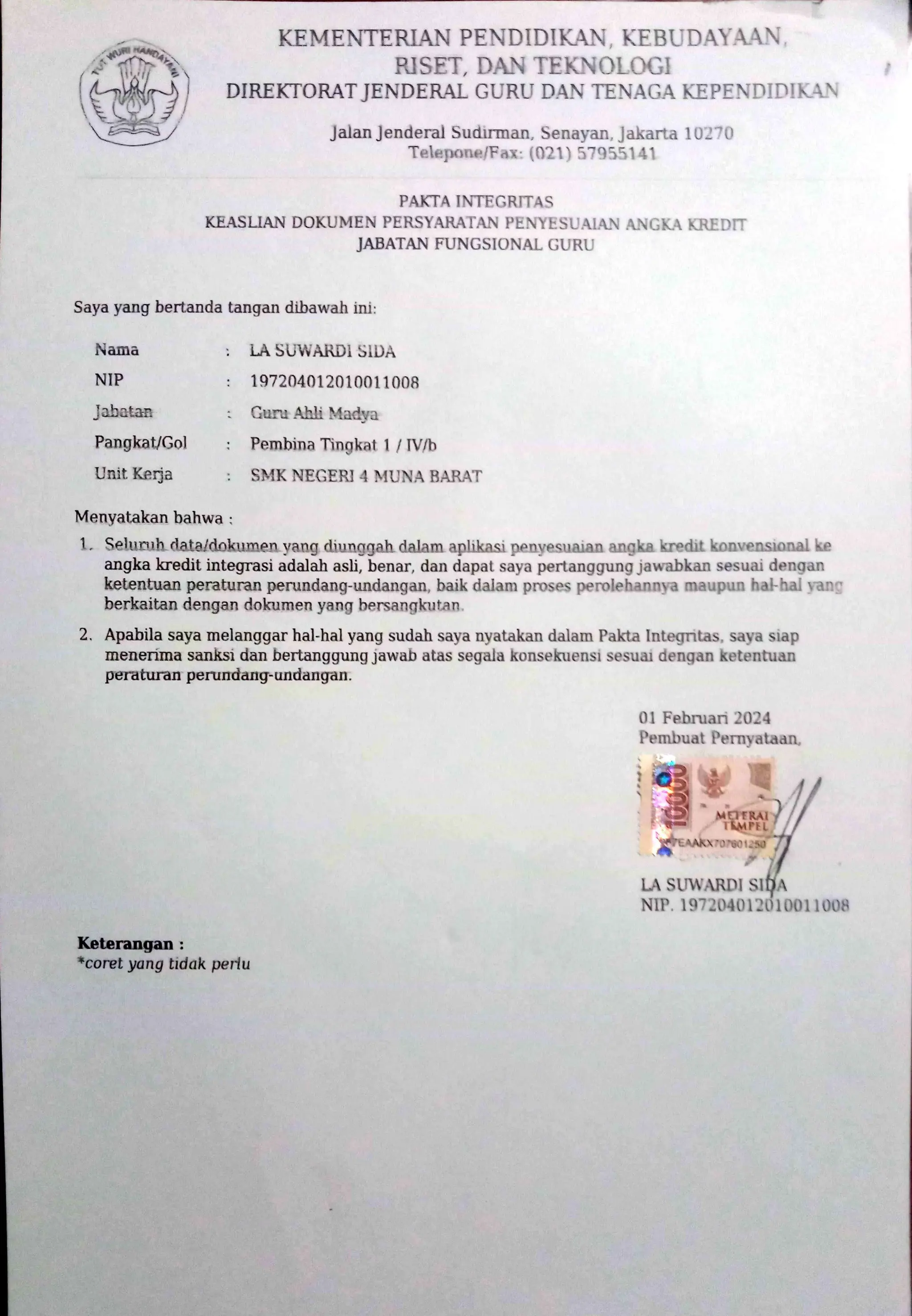 pakta integritas.OERHITUNGAN ANGKA KREDIT | PDF