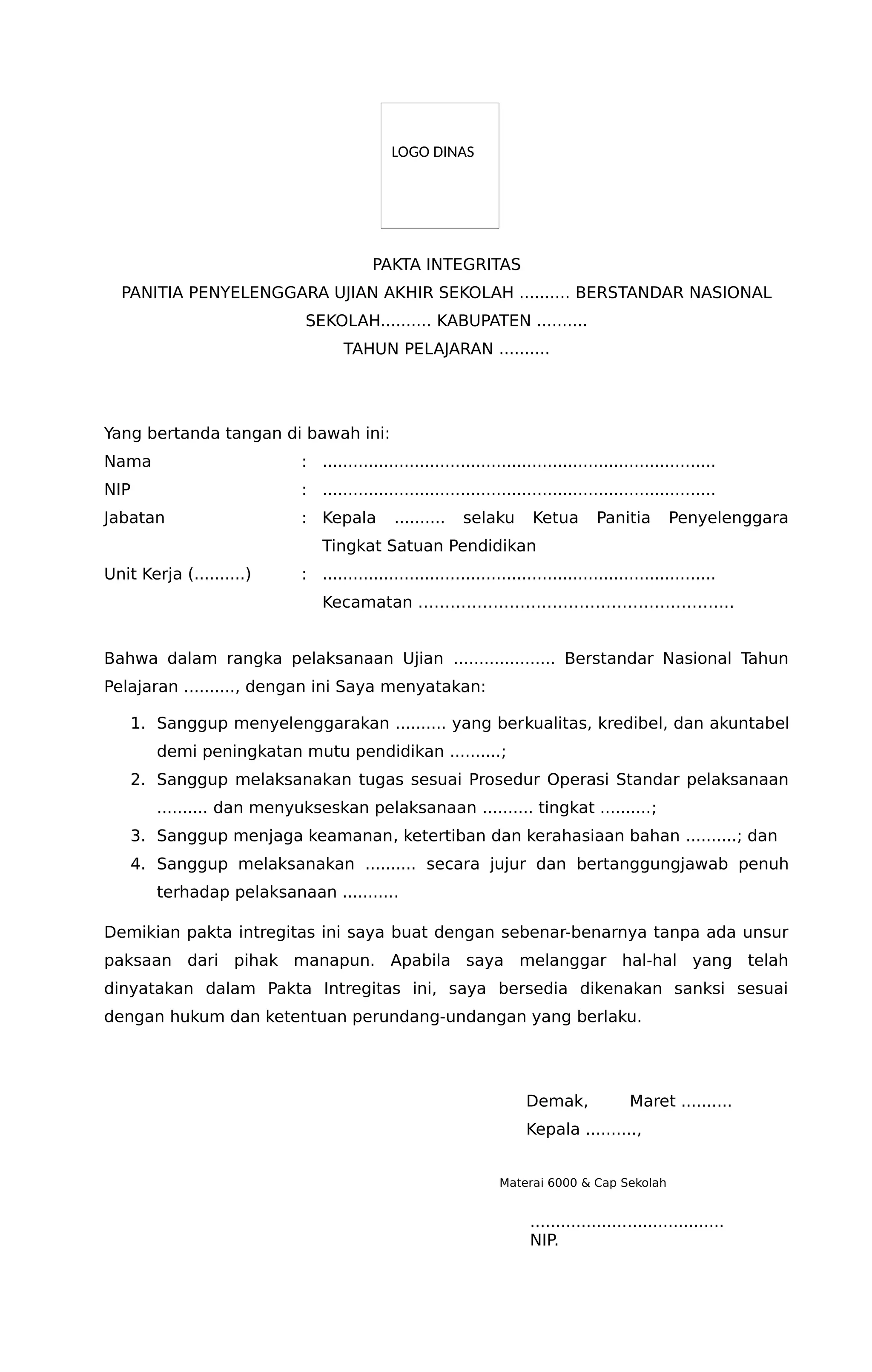Pakta integritas pengawas ujian | PDF
