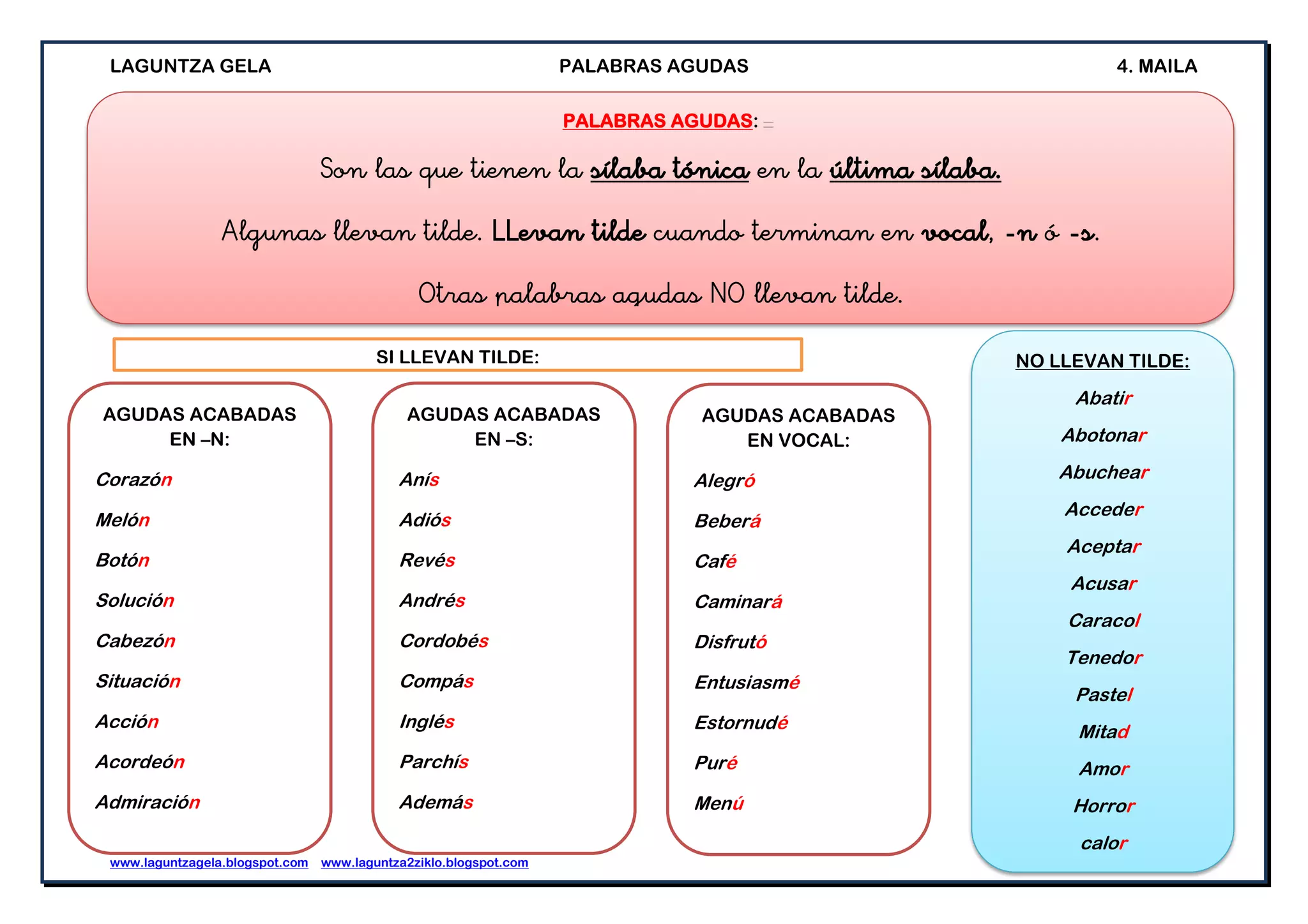 Palabras agudas | PDF
