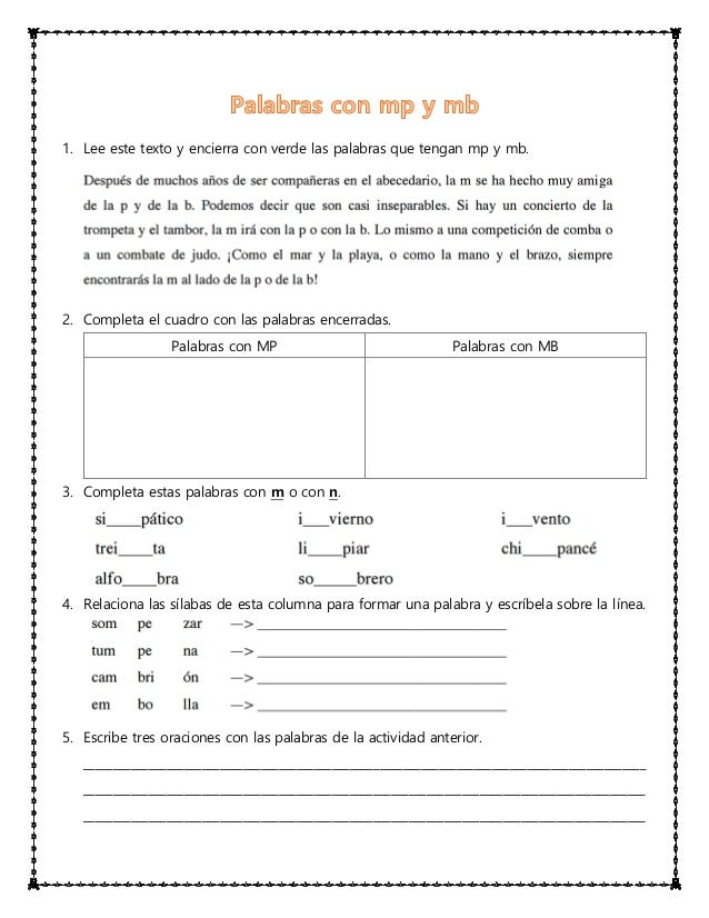 Palabras con mp y mb