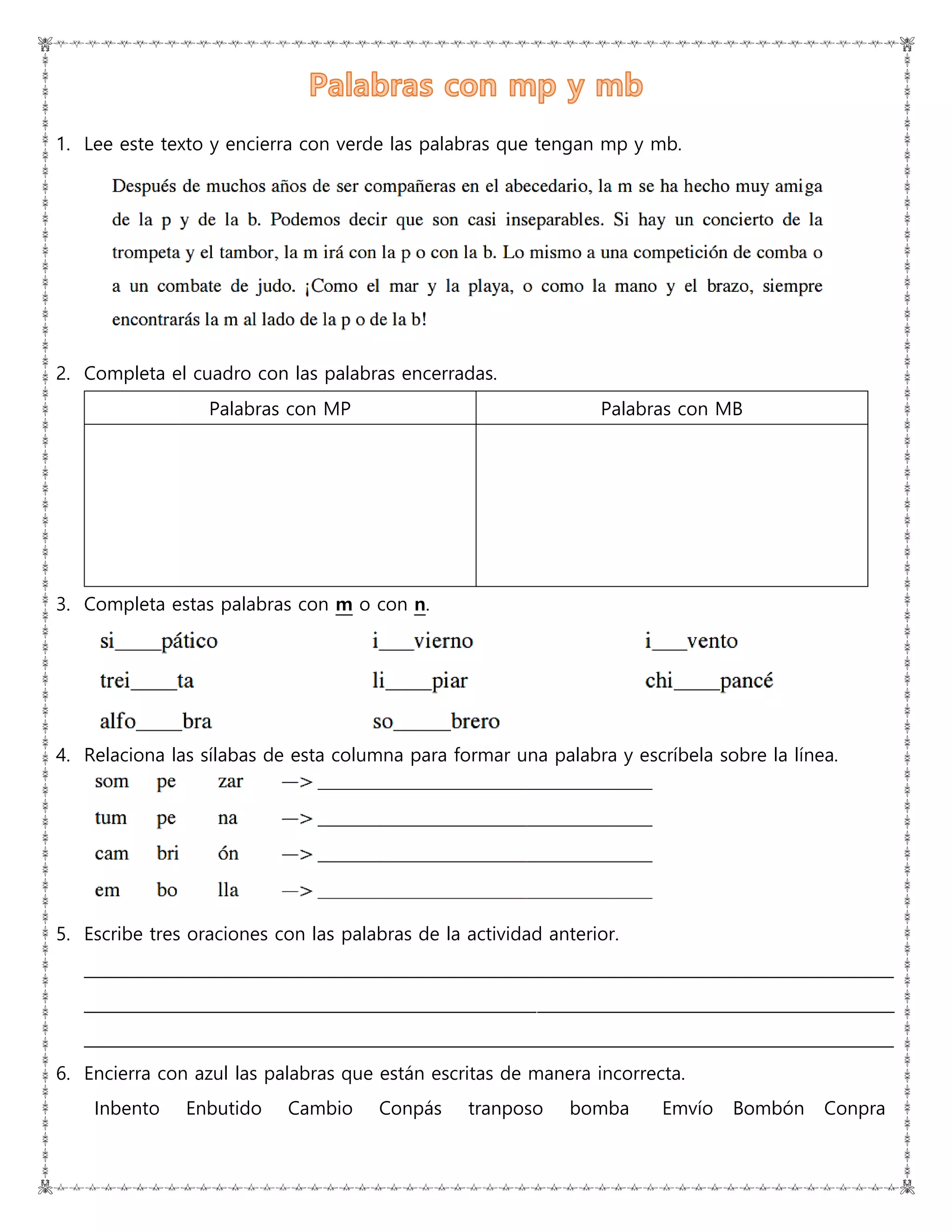 Palabras con mp y mb | PDF