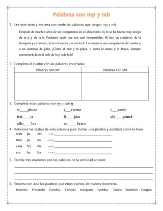 Palabras con mp y mb | PDF
