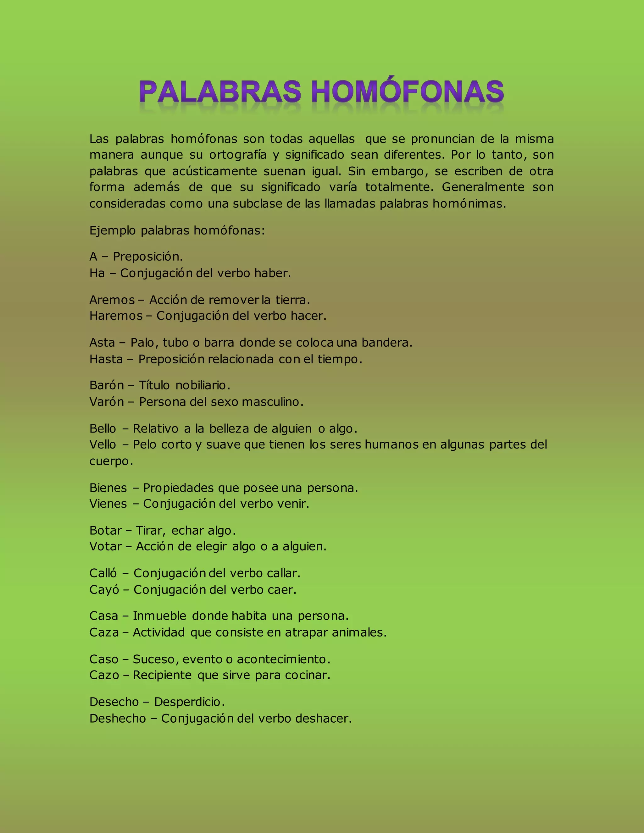 Palabras homófonas. | PDF