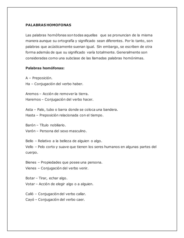 Palabras Homofonas | DOCX