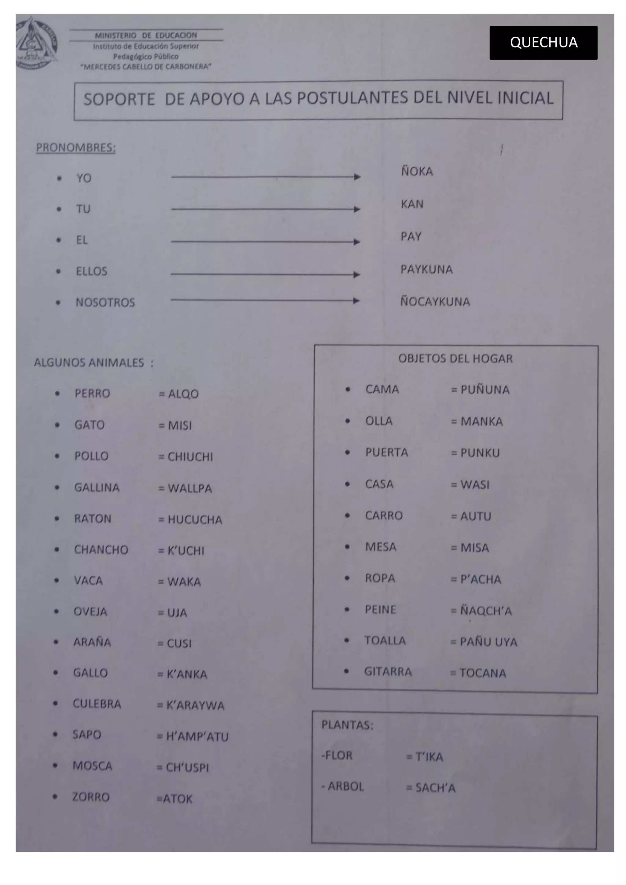 Palabras quechua aymara 2014 | PDF