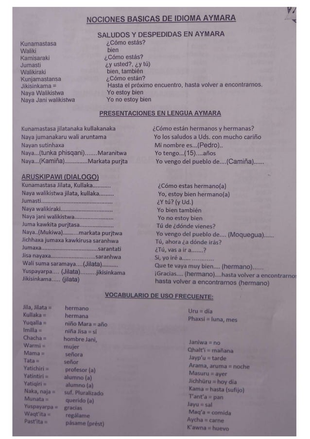 Palabras quechua aymara 2014 | PDF