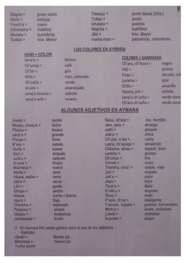 Palabras quechua aymara 2014 | PDF