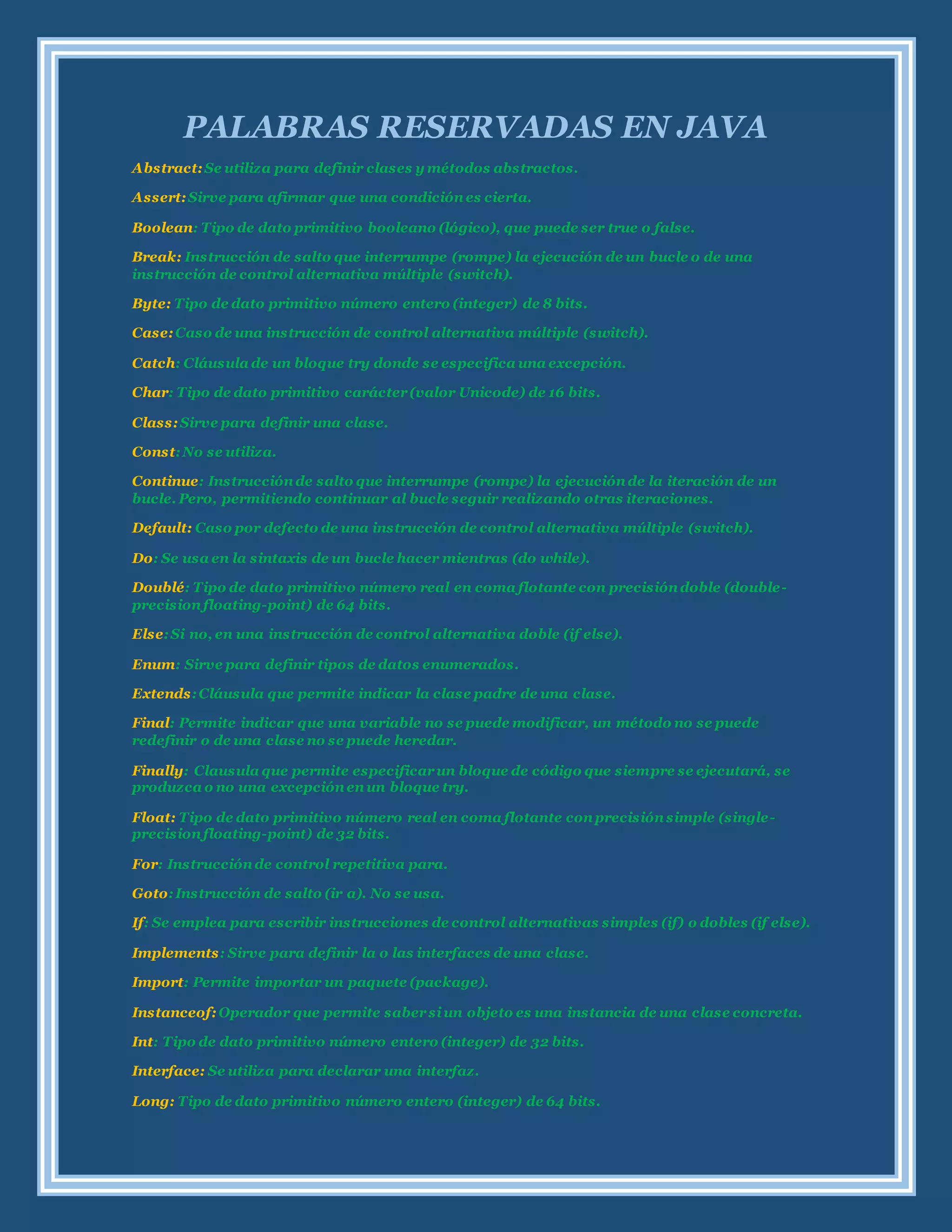 Palabras reservadas en java | PDF