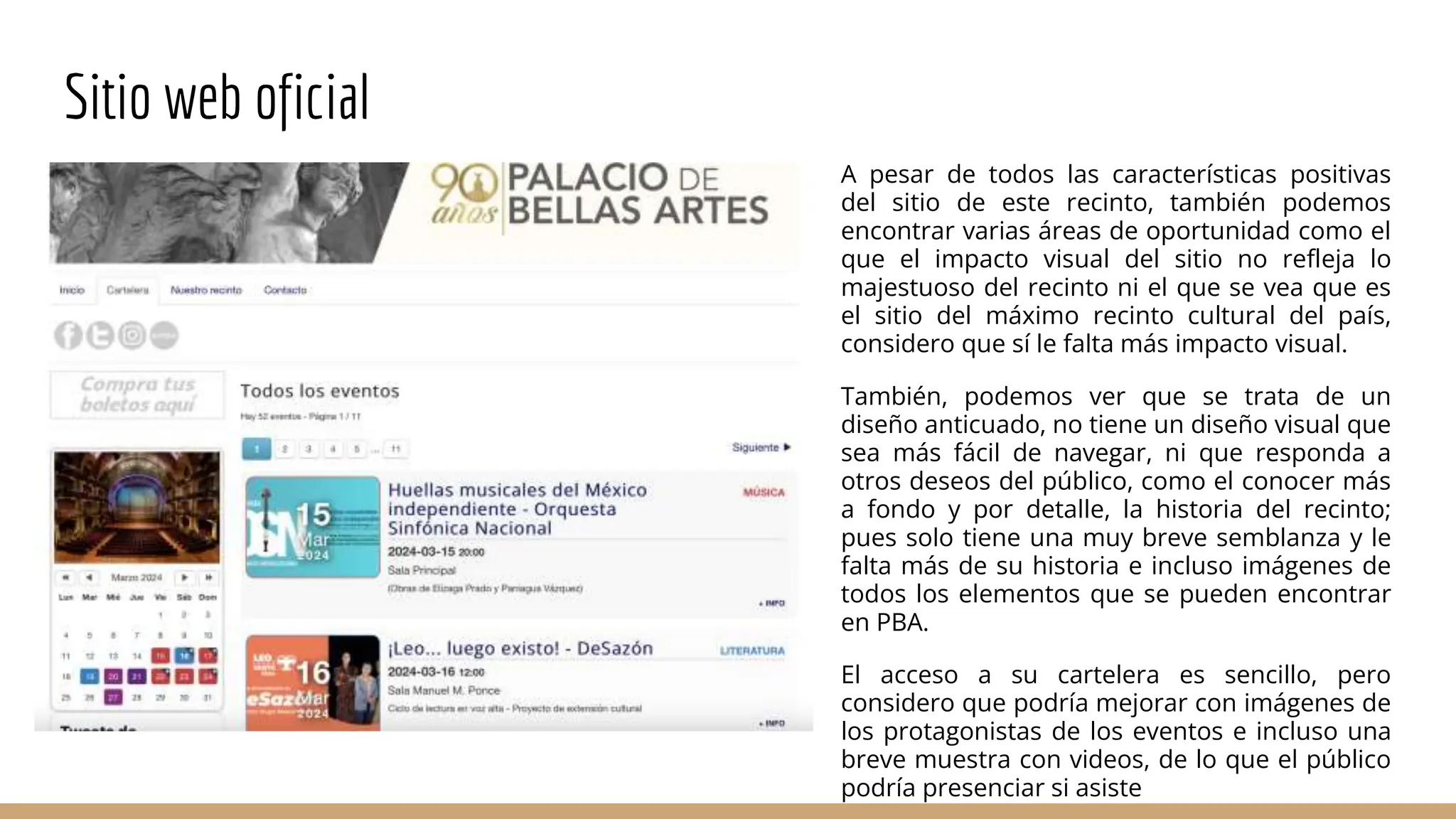 Análisis del sitio web oficial del Palacio de Bellas Artes de la CDMX ...
