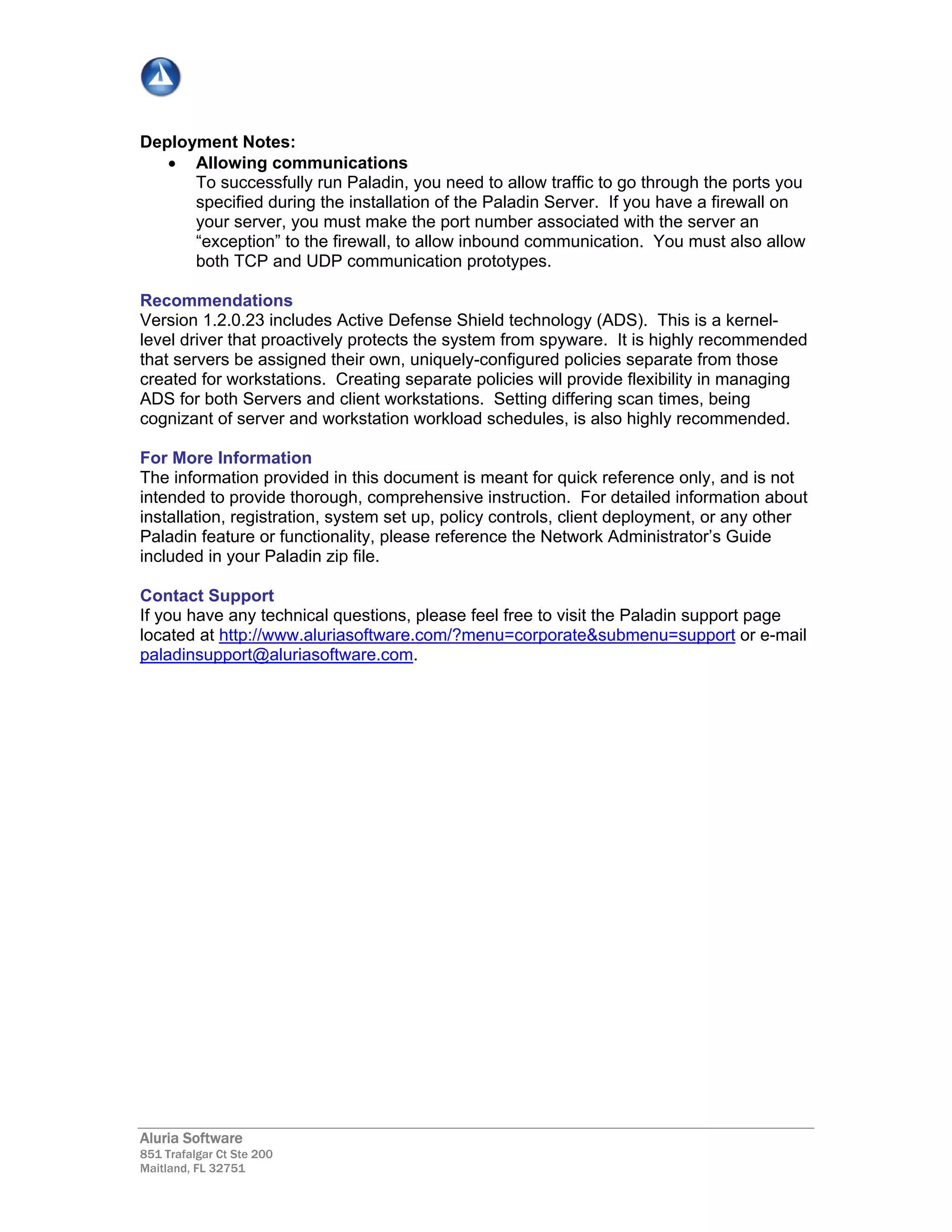 Paladin Quick Start Guide | PDF