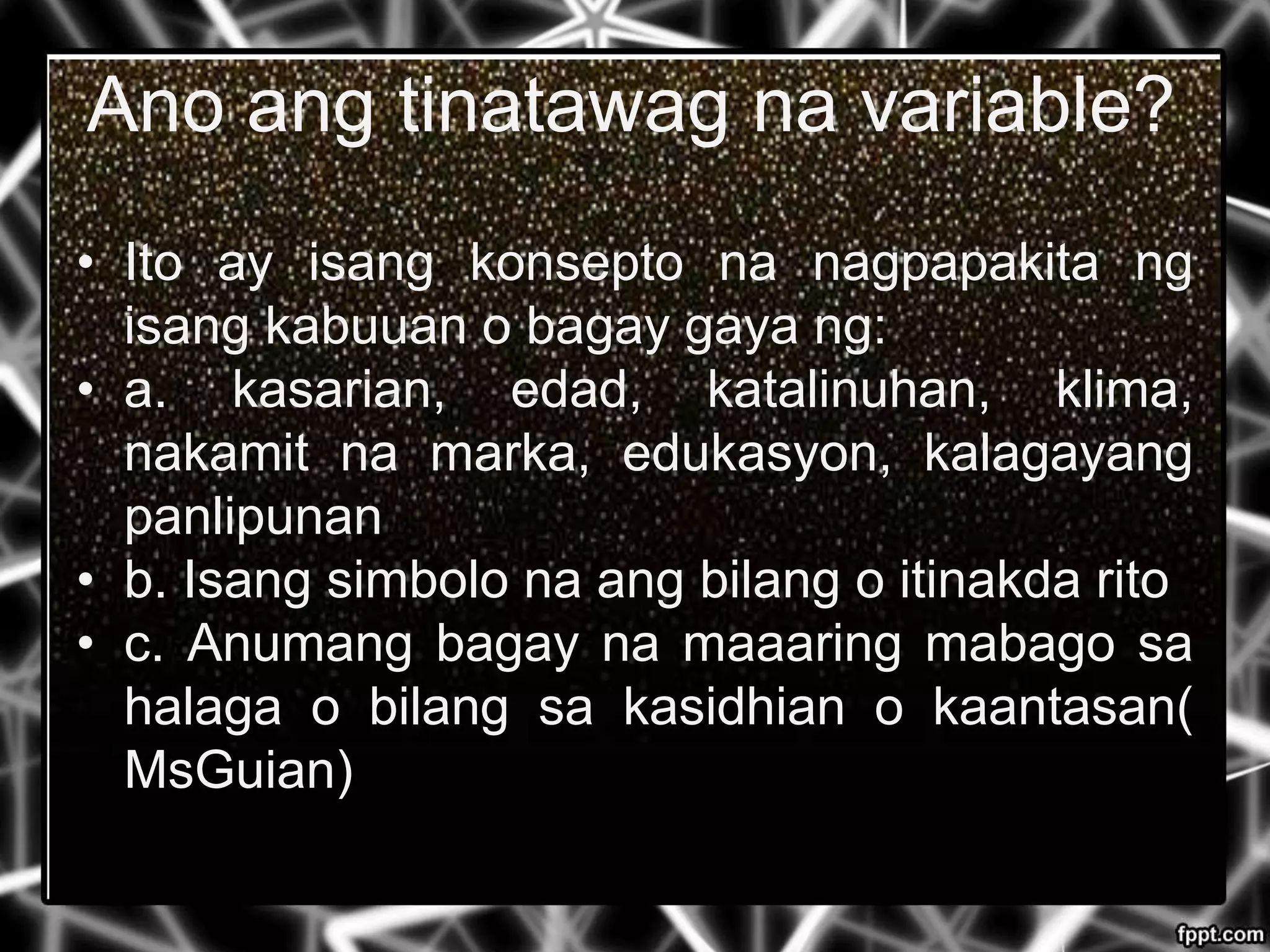 PAMAMALAGAY AT MGA BARYABOL | PPT