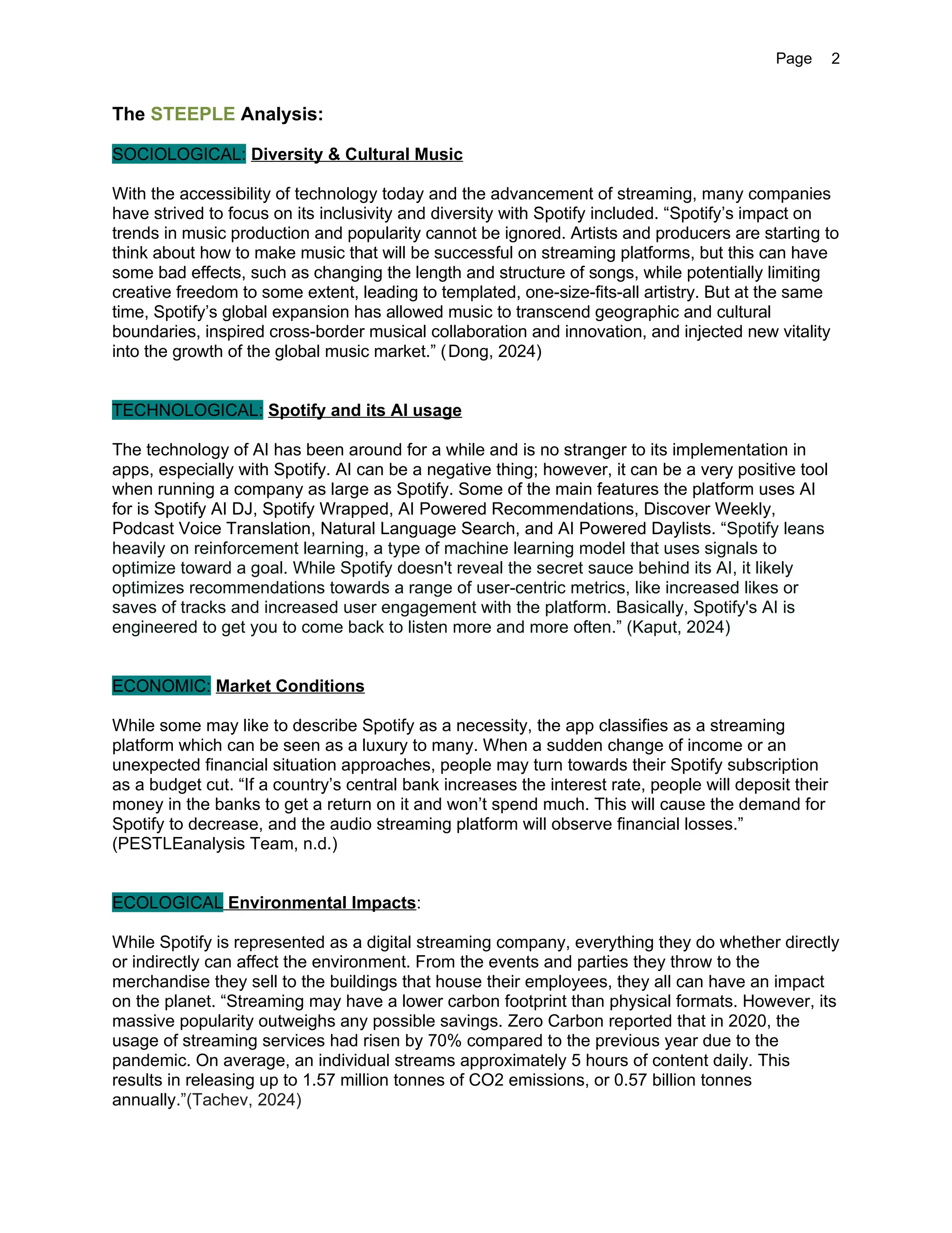 An Environmental Analysis for Spotify Week 2 | DOCX