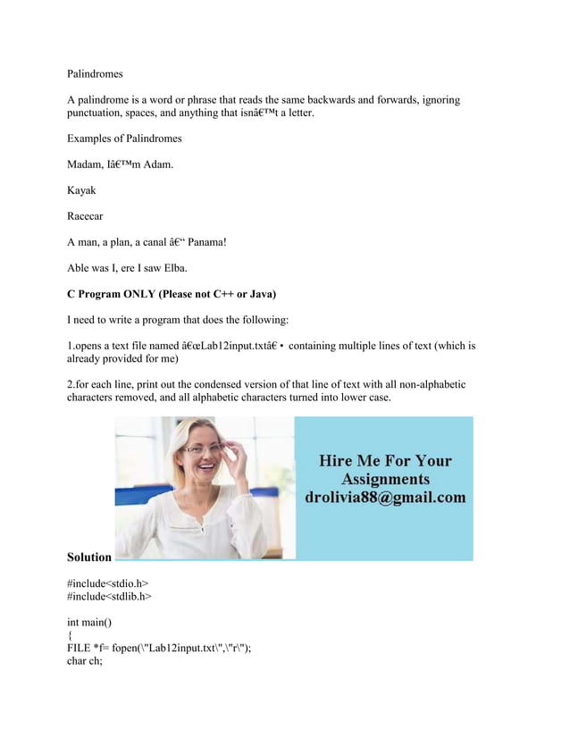 Palindromes A Palindrome Is A Word Or Phrase That Reads The Same Backw Docx