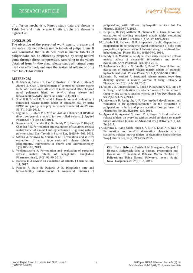 Paliperidone matrix tablets | PDF | Chemistry | Science
