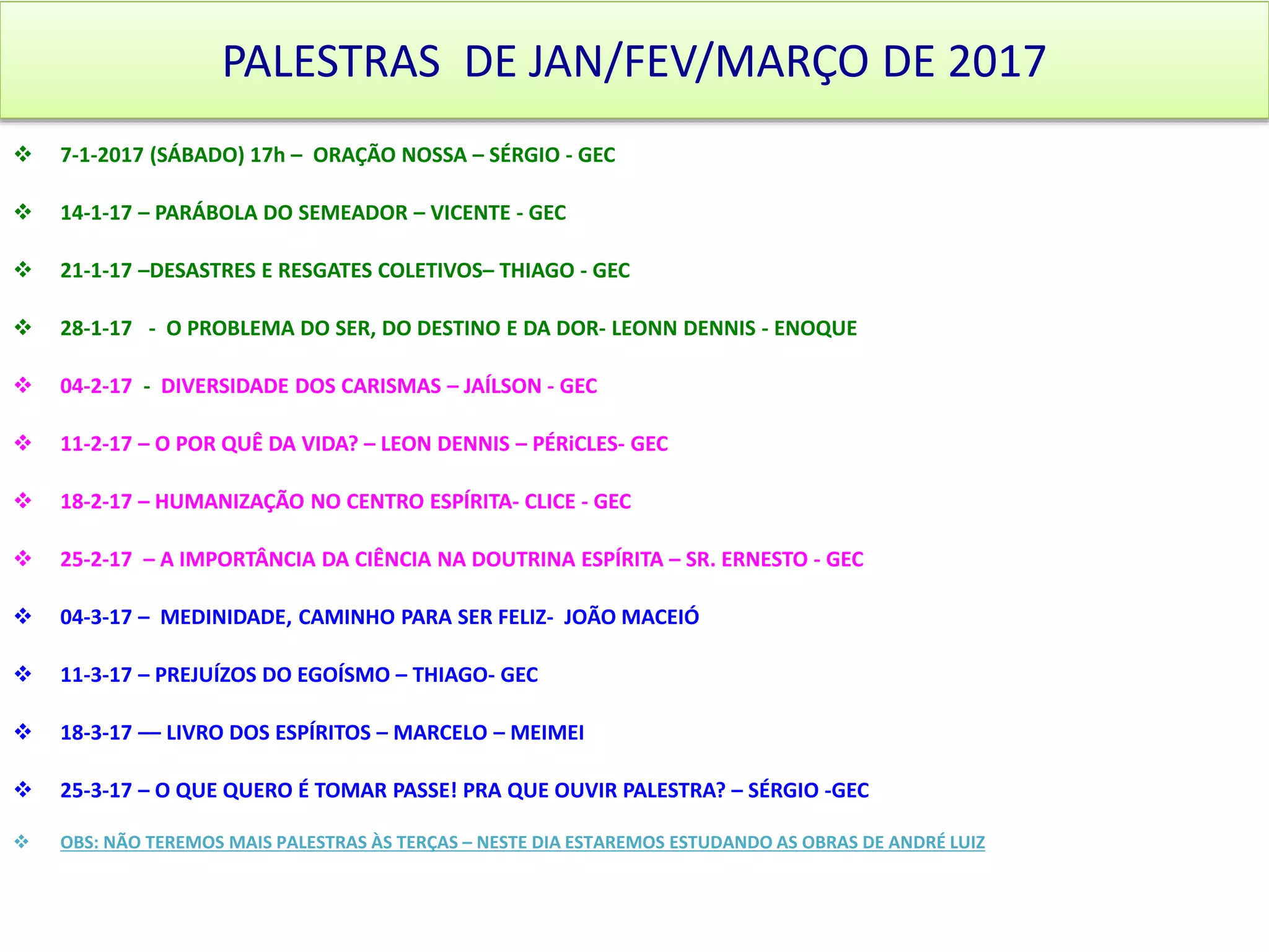 Pal jan fev mar 2017 | PPTX