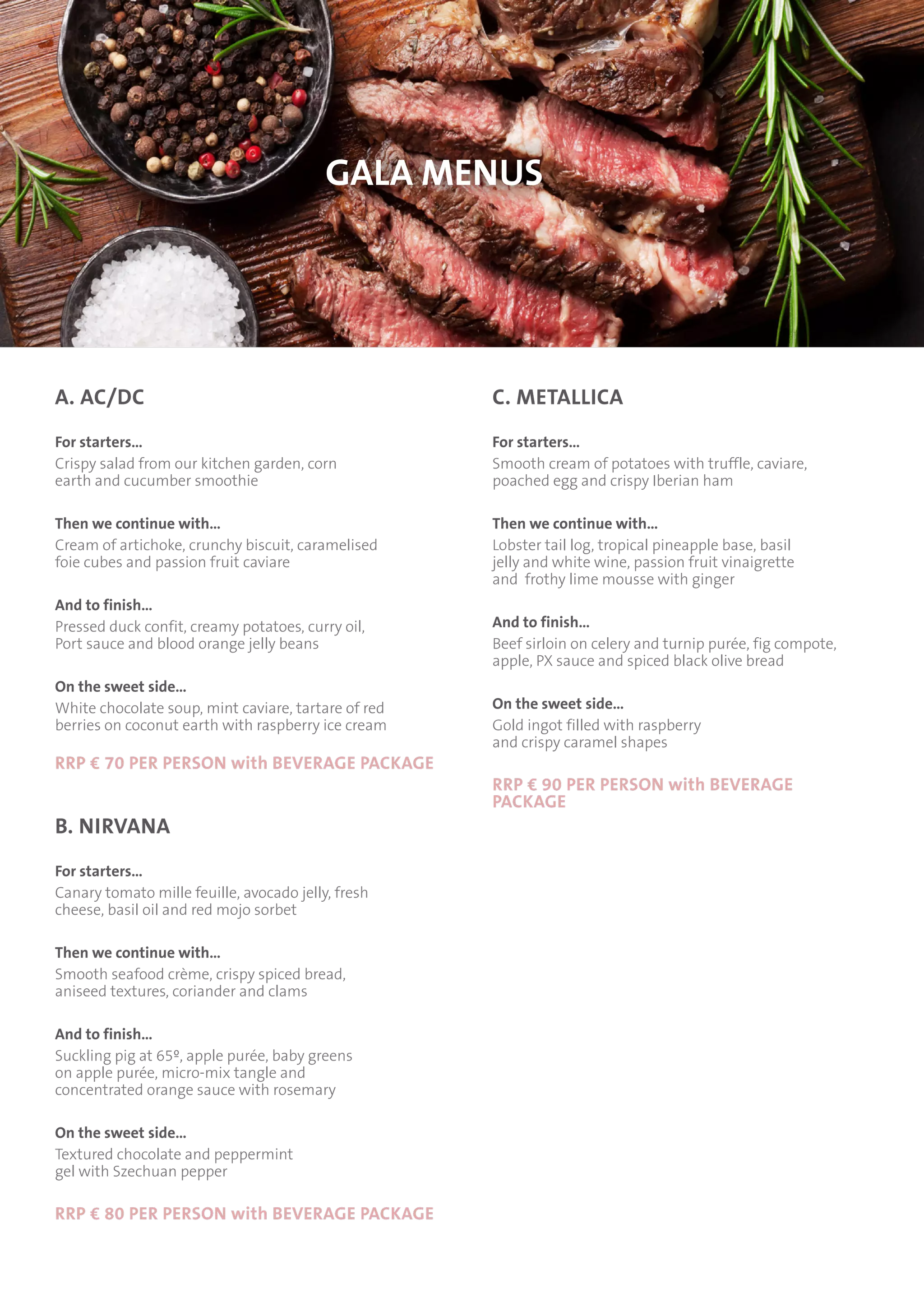 Palladium Weddings Menus at Hard Rock Hotel Tenerife (English). | PDF