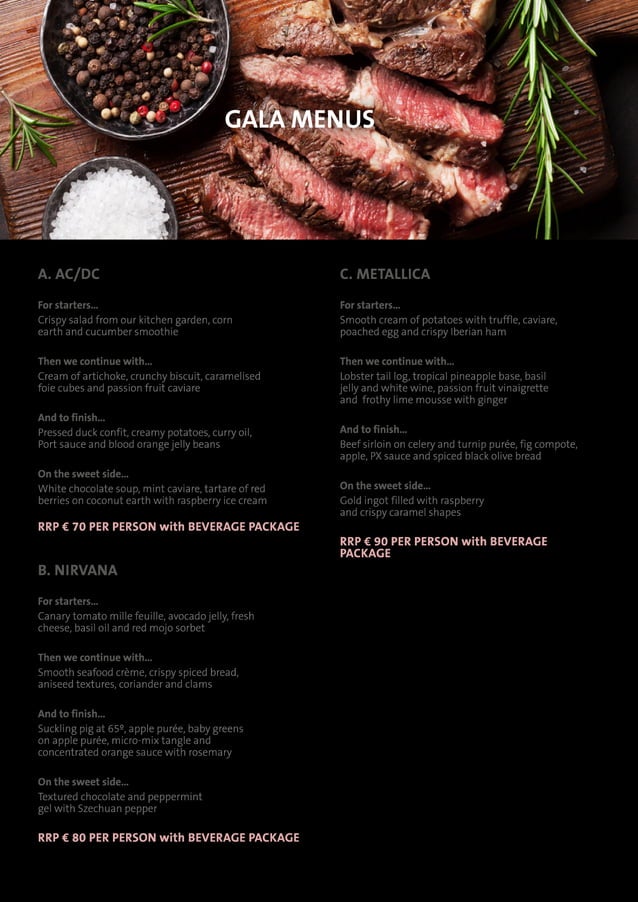 Palladium Weddings Menus at Hard Rock Hotel Tenerife (English). | PDF