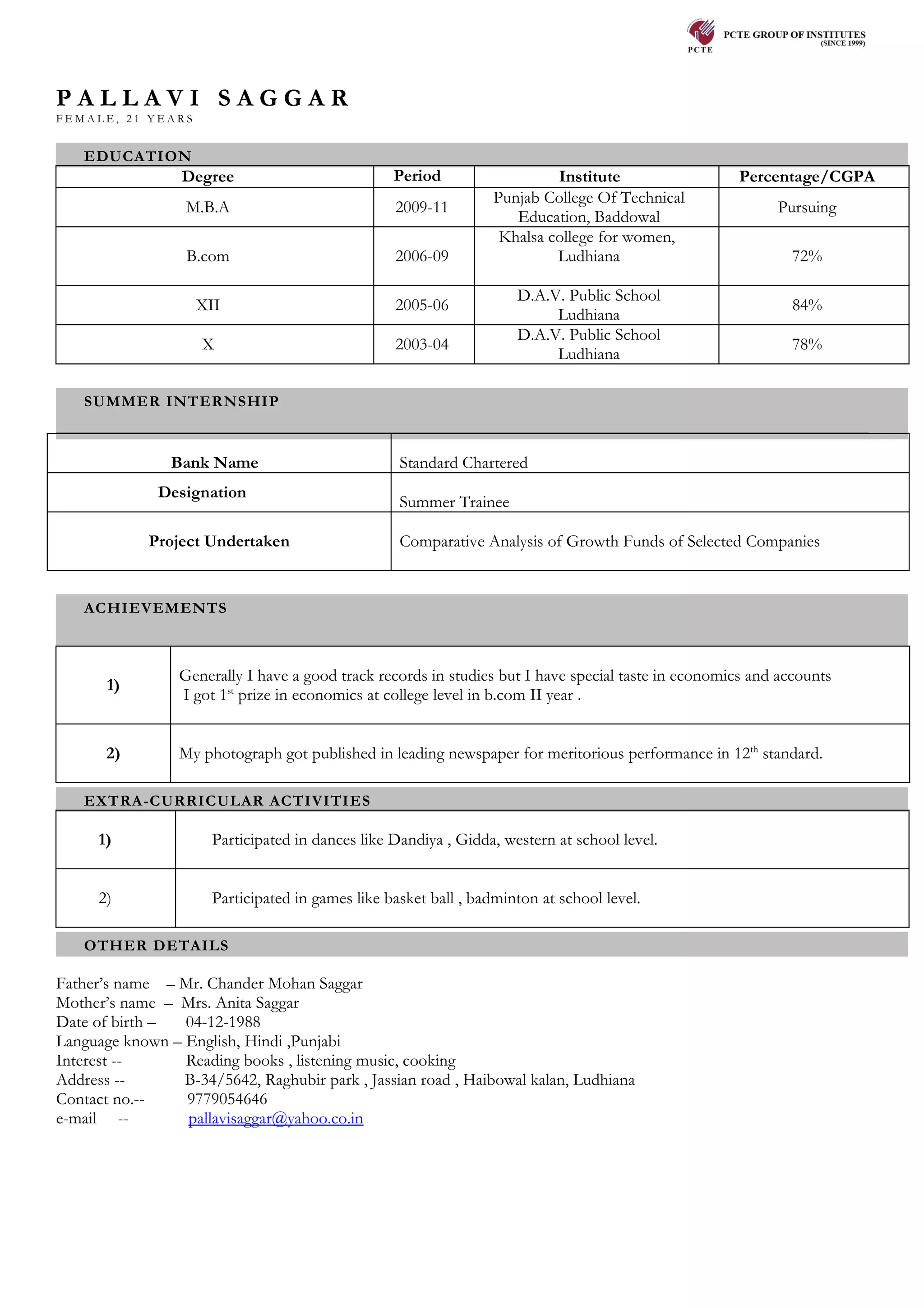 Pallavi saggar cv | DOC