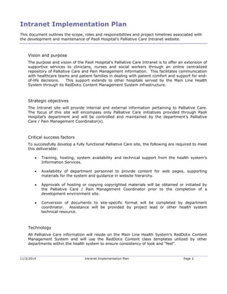 Palliative Care Intranet project plan | PDF
